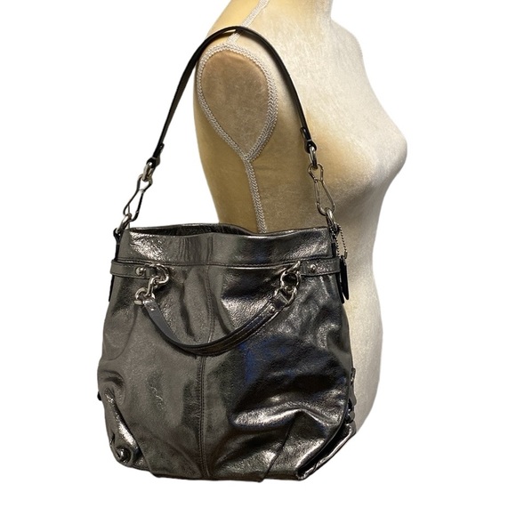 Coach | Bags | Coach Brooke Pewter Metallic Leather Purse Hobo Purse ...